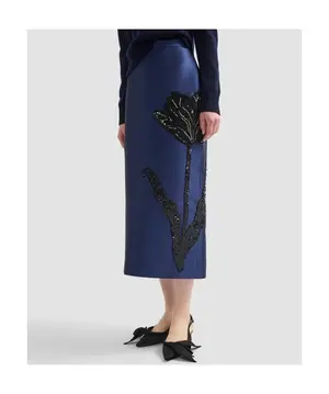 Erdem Sequined Floral Pencil Midi Skirt