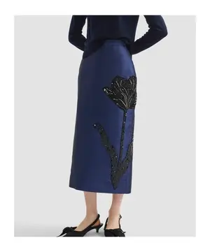 Erdem Sequined Floral Pencil Midi Skirt