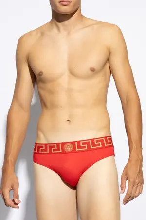 Versace Greca Waistband Swim Briefs - Red