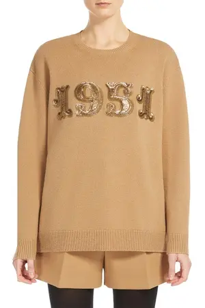 Max Mara Crewneck Jumper With Embellished Logo
