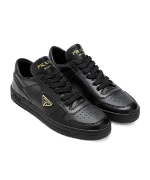 Prada Downtown Round-toe Perforated Sneakers - Black