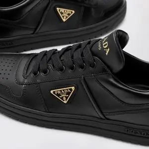 Prada Downtown Round-toe Perforated Sneakers - Black
