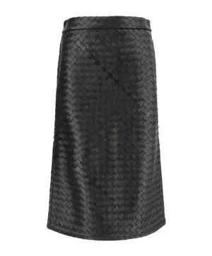 Bottega Veneta Intrecciato Leather Skirt - Black