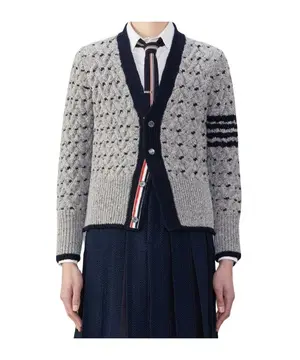 Thom Browne V-neck Knitted Cardigan With Signature Striping