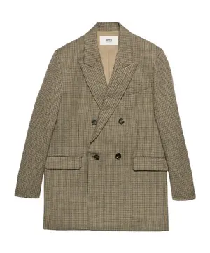 AMI Paris Houndstooth Double-breasted Blazer - Brown