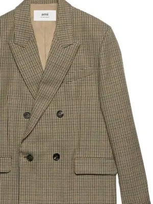 AMI Paris Houndstooth Double-breasted Blazer - Brown