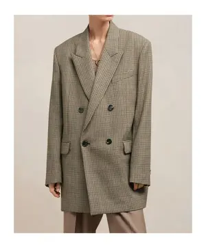AMI Paris Houndstooth Double-breasted Blazer - Brown