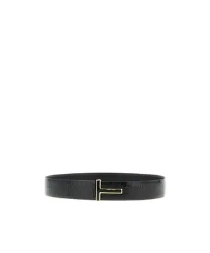 TOM FORD Reversible Crocodile-effect Logo Belt - Black