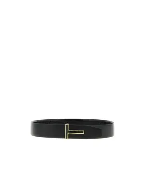TOM FORD Reversible Crocodile-effect Logo Belt - Black