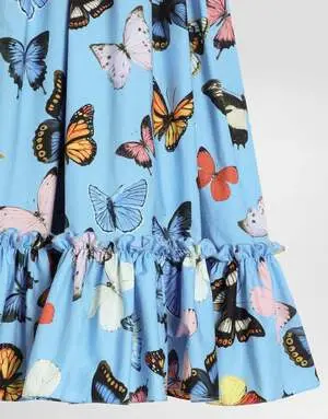 Dolce & Gabbana Butterfly Print Smocked Bodice Dress