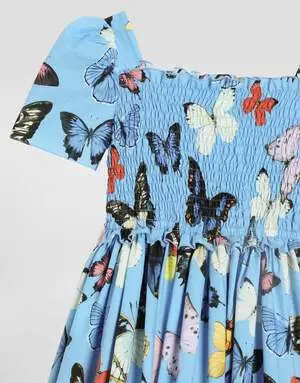Dolce & Gabbana Butterfly Print Smocked Bodice Dress