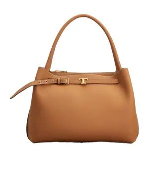 TOD'S T-palque Top Handle Bag In Calfskin Leather - Brown