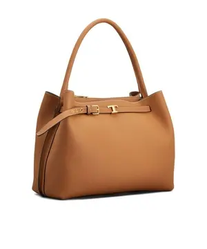 TOD'S T-palque Top Handle Bag In Calfskin Leather - Brown