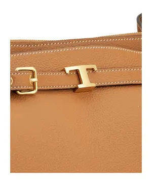 TOD'S T-palque Top Handle Bag In Calfskin Leather - Brown