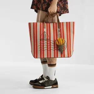 Fendi Logo Printed Striped Medium Tote Bag