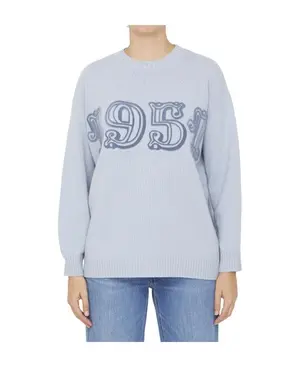 Max Mara Crewneck Long-sleeved Jumper With "1951" Graphic - Light Blue