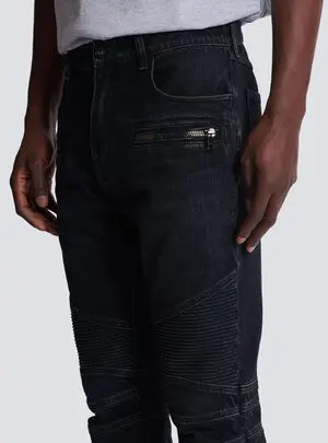 Balmain Vintage Denim Biker Jeans - Black
