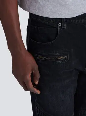 Balmain Vintage Denim Biker Jeans - Black