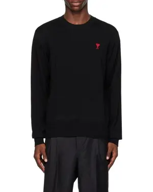 AMI Paris De Coeur Embroidered Knitted Jumper - Black