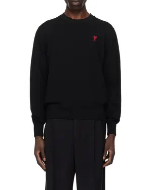 AMI Paris De Coeur Embroidered Knitted Jumper - Black