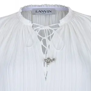LANVIN Pleated Blouse With Gathered Neckline And Ruffled Hem - White