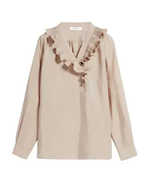 Max Mara Washed Poplin Shirt With V-neck And Pleats