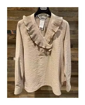 Max Mara Washed Poplin Shirt With V-neck And Pleats