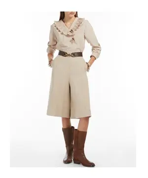 Max Mara Washed Poplin Shirt With V-neck And Pleats