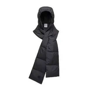 Moncler Hooded Down Scarf With Logo Patch - Black