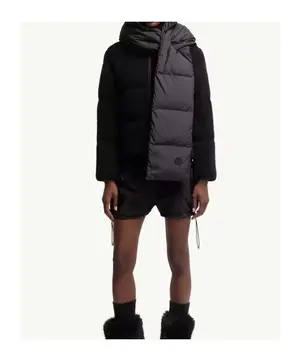Moncler Hooded Down Scarf With Logo Patch