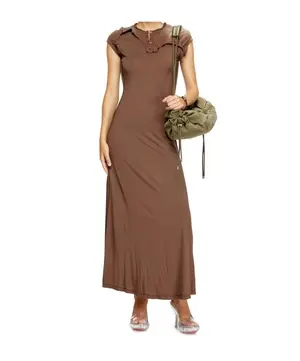 DIESEL® D-jary Henry Neck Short Sleeved Maxi Dress - Brown