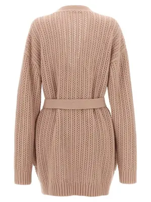 Max Mara Balzac Belted Long-sleeved Cardigan - Pink