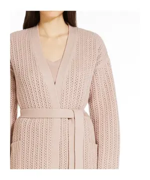 Max Mara Balzac Belted Long-sleeved Cardigan - Pink