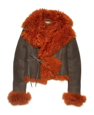 Acne Studios Logo Sheepskin Trimmed Leather Jacket - Brown