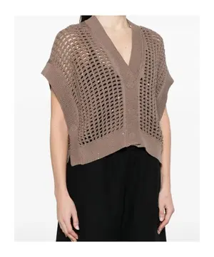 Peserico Cropped Knitted Top With V-neck And Cutout Details