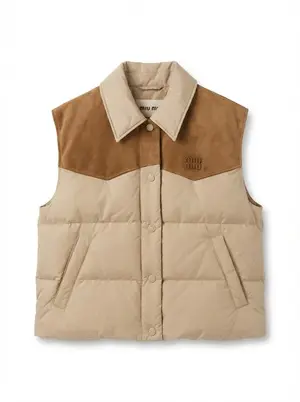 Miu Miu Technical Pongé And Leather Down Vest - Rope Ash