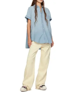 R13 Paint Splashed Belt Ring Denim Trousers