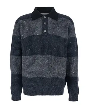 DUNST Ribbed Striped Polo Knitwear - Black