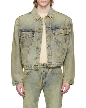 ENTIRE STUDIOS Distressed Denim Trucker Jacket - Gray