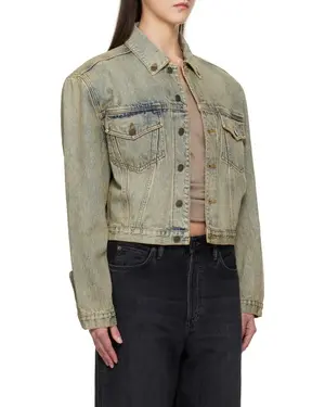 ENTIRE STUDIOS Distressed Denim Trucker Jacket - Gray