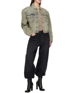 ENTIRE STUDIOS Distressed Denim Trucker Jacket - Gray