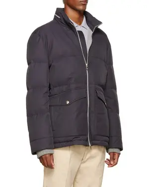 Brunello Cucinelli Stand Collar Zip-up Cotton Jacket With Logo Detail
