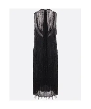 Blumarine Beaded Tasseled High-neck Dress