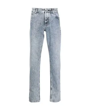 Brunello Cucinelli Logo Patch Stonewashed Slim Fit Jeans - Gray