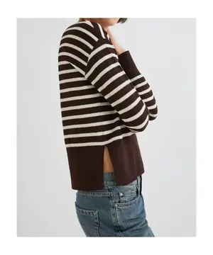 Marella Striped Bouclé Sweater With Drop Shoulder And Side Slits