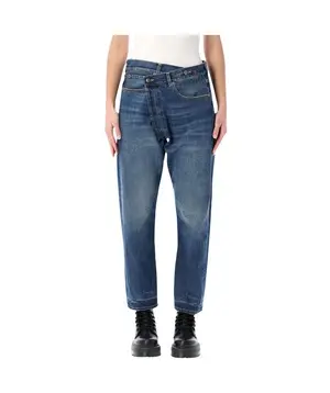 R13 Asymmetrical Cross Belt High-waisted Jeans - Blue