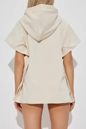 Balmain Logo Embroidered Hooded Poncho With Short Sleeves