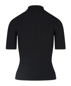 COURREGES Ribbed High Neck Short Sleeve Jumper With Logo - Black