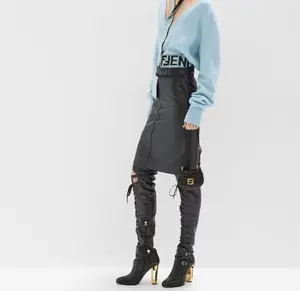 Fendi Leather Midi Pencil Skirt With Asymmetrical Waist