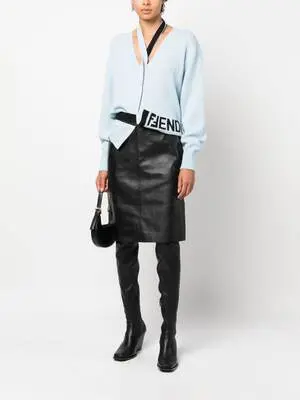 Fendi Leather Midi Pencil Skirt With Asymmetrical Waist